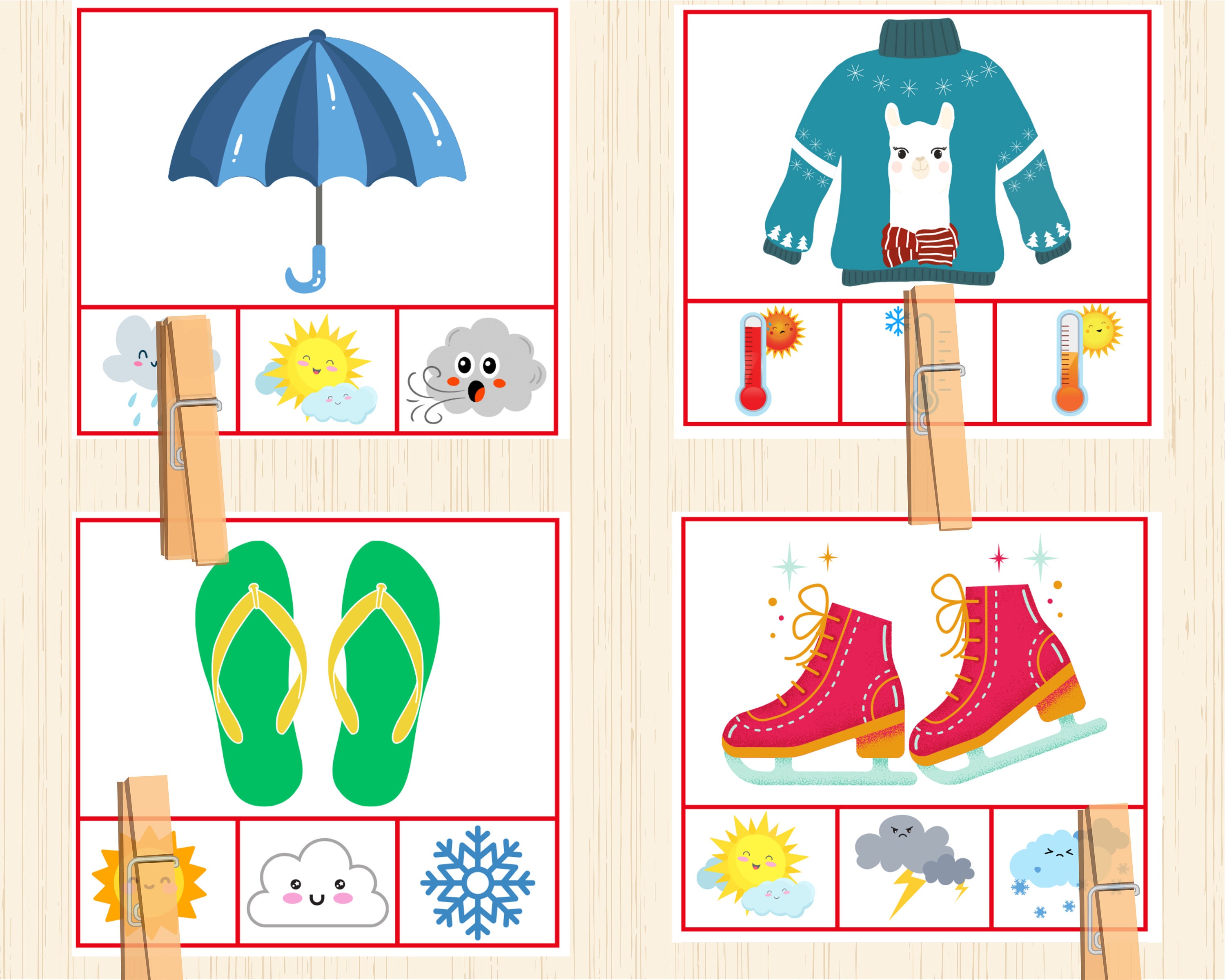 Weather Dressing Clip Cards, Weather Temperature Dressing for Kids ...