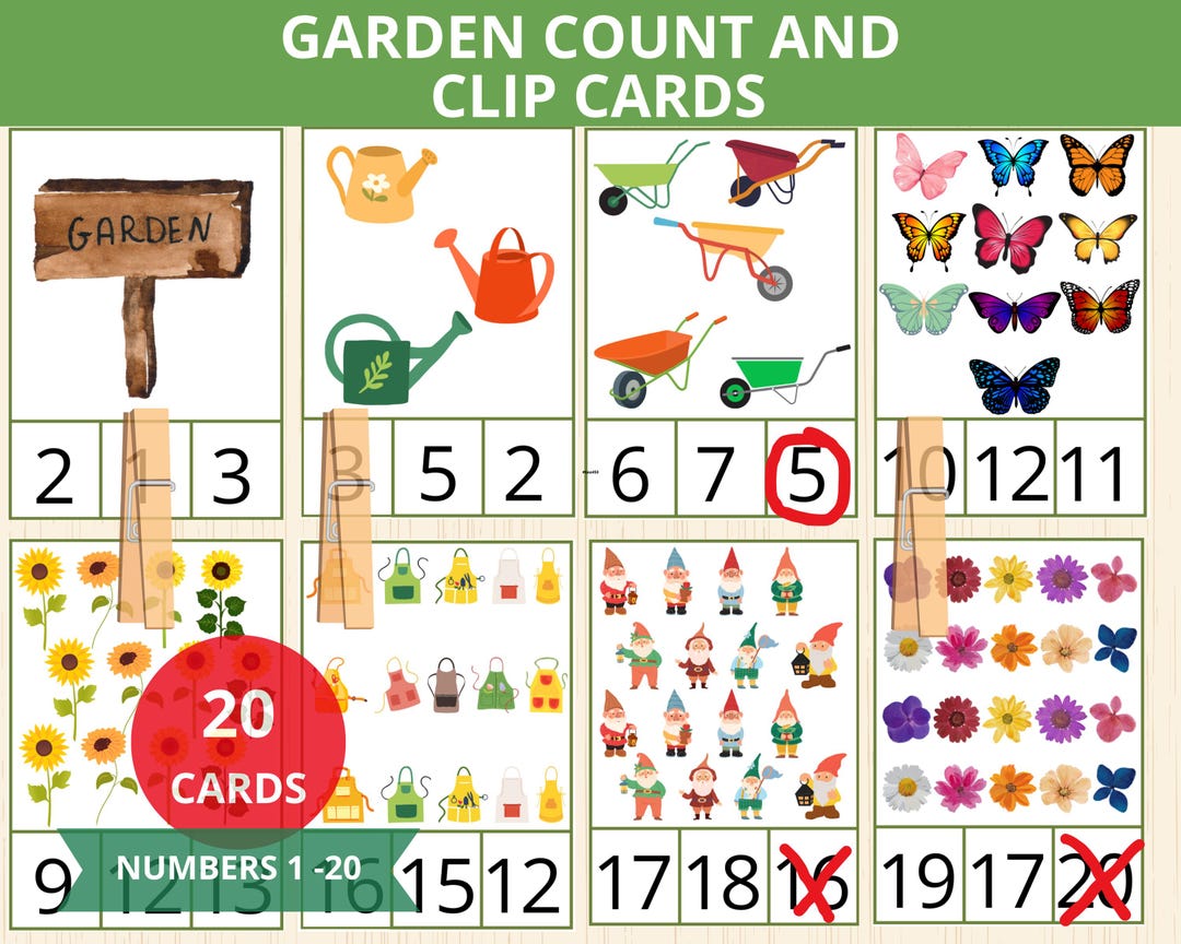 Garden Count and Clip Cards,garden Counting Clip,number 1-10,number ...