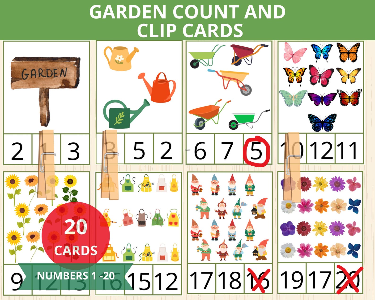 Garden Count and Clip Cards,garden Counting Clip,number 1-10,number ...