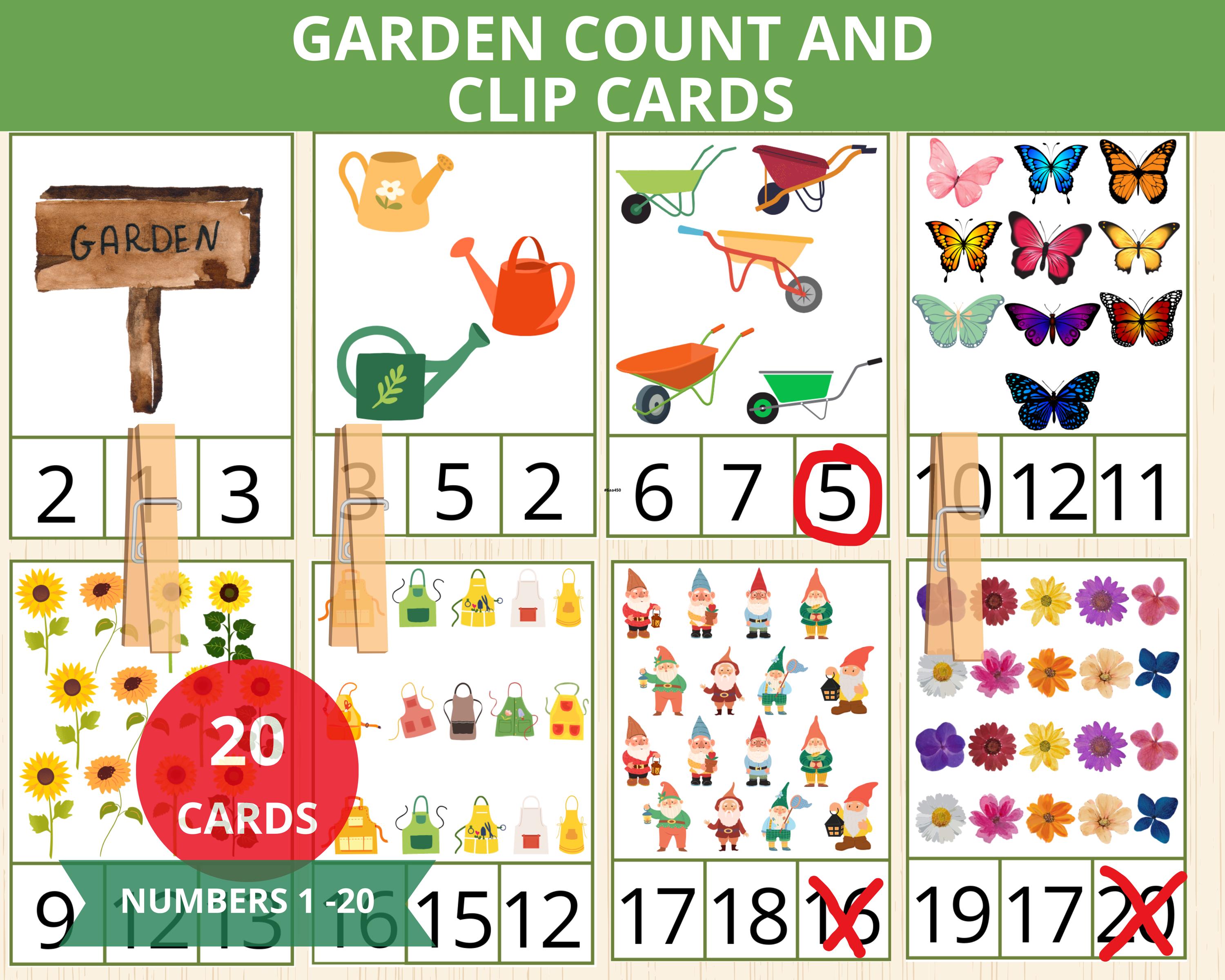Garden Count and Clip Cards,garden Counting Clip,number 1-10,number ...