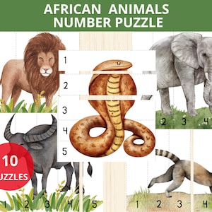 African Animal Number Sequence 1-5 Puzzles,african Animals Montessori ...