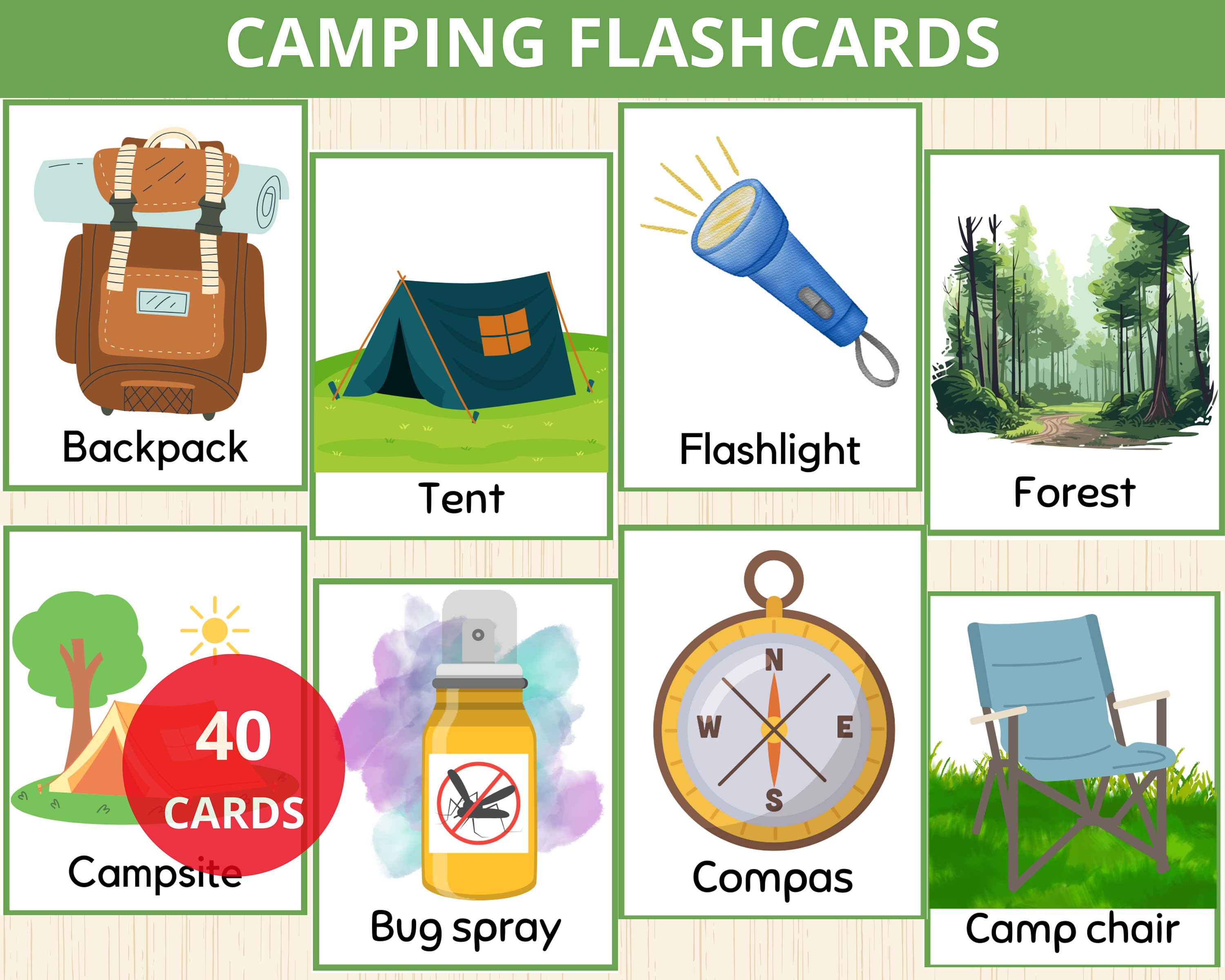 Camping Flash Cards,alphabet Flashcards,kindergarten Prek,seasonal ...