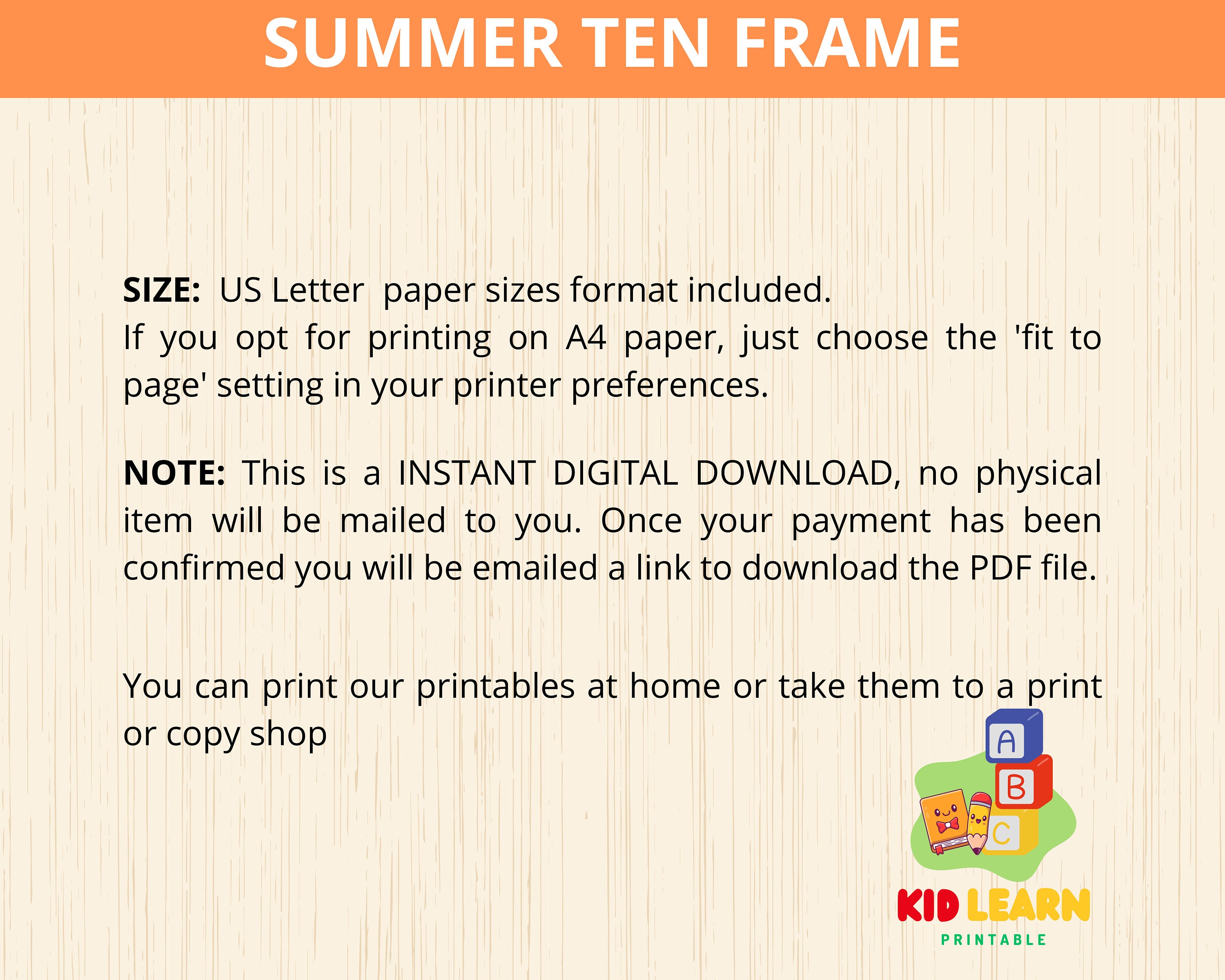 Summer Ten Frame, Numbers 1-10, Count and Match,summer Montessori ...