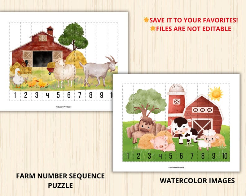 Farm Number Puzzle,farm Animal Number Sequence,farm Animal Montessori ...