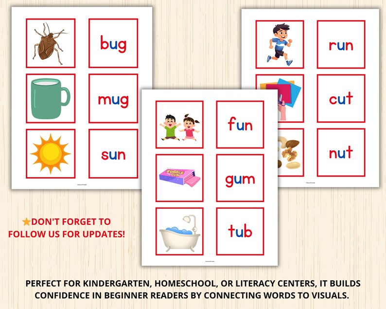 Cvc Word Cards,cvc Word and Picture Matching Activity,cvc Word Matching ...