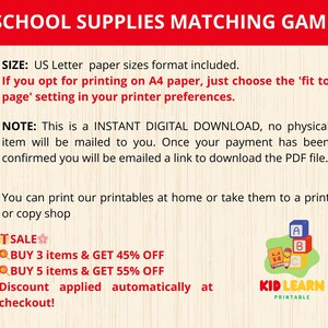 School Supplies Matching Game,back to School Game,school Items Matching ...