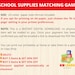 School Supplies Matching Game,back to School Game,school Items Matching ...