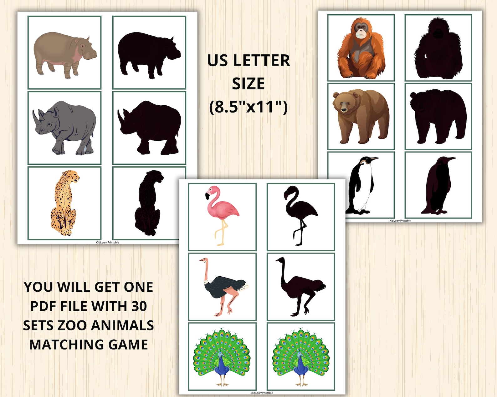 Zoo Animals Shadow Matching Game,wild Animals Matching,animal Matching ...