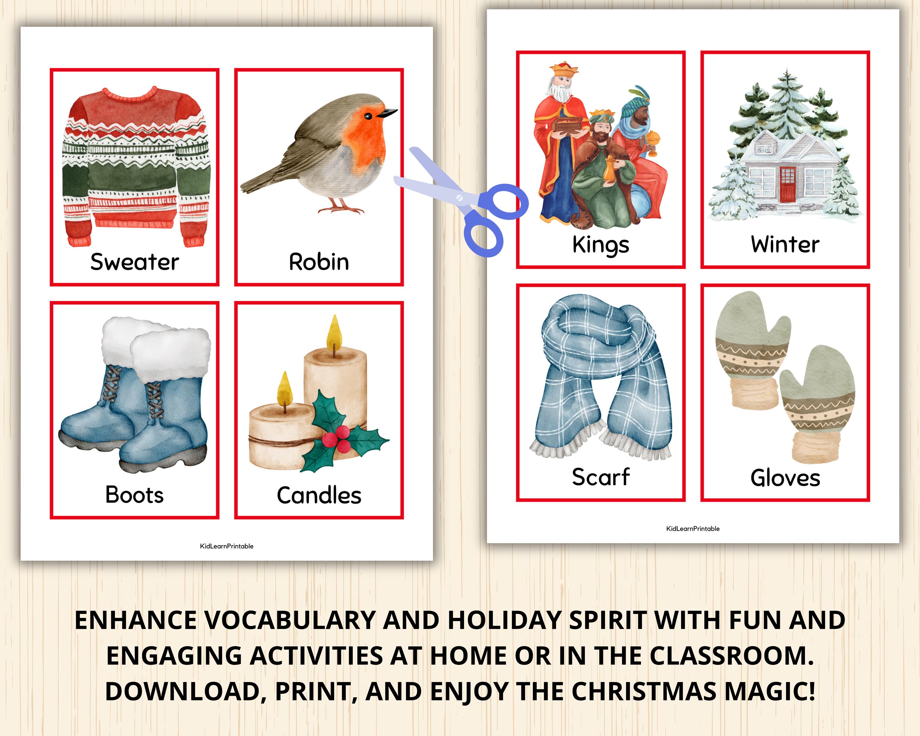 Christmas Flashcard,winter Flashcard,christmas Montessori Prek,holiday ...