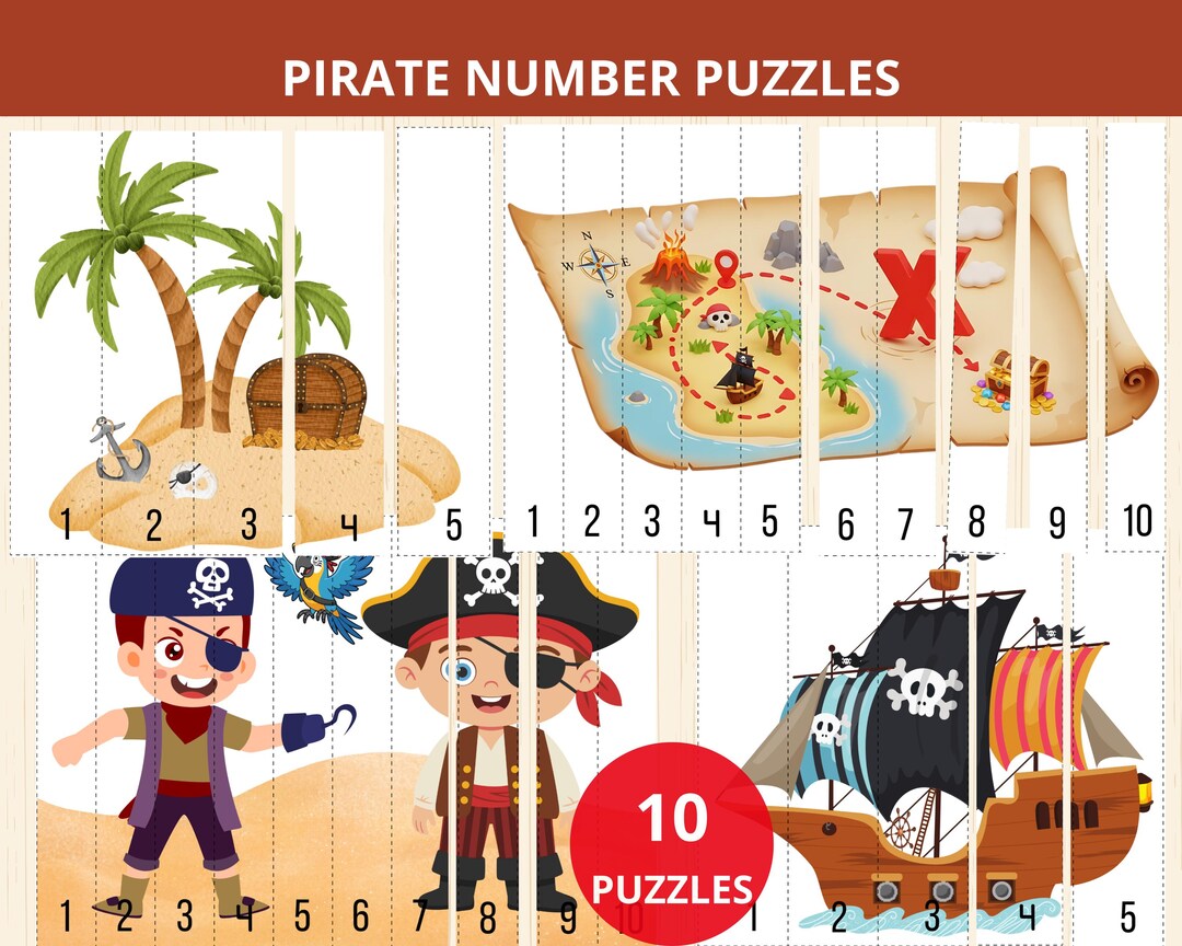 Pirate Number Puzzle,preschool Pirate Activity,pirate Number Activity ...