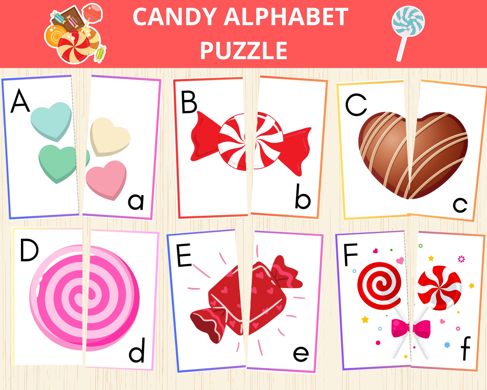 Candy Alphabet Matching Cards, Alphabet Puzzles,toddler Matching Game ...