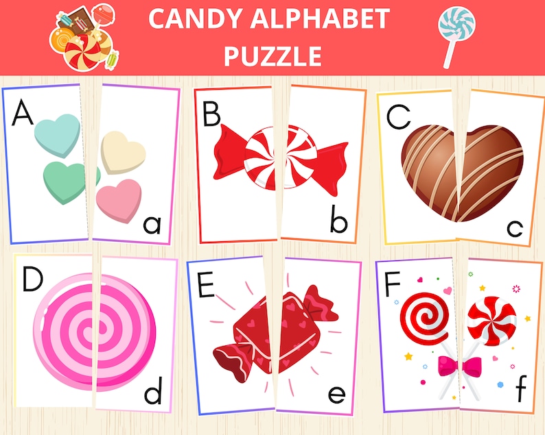 Candy Alphabet Matching Cards, Alphabet Puzzles,toddler Matching Game ...