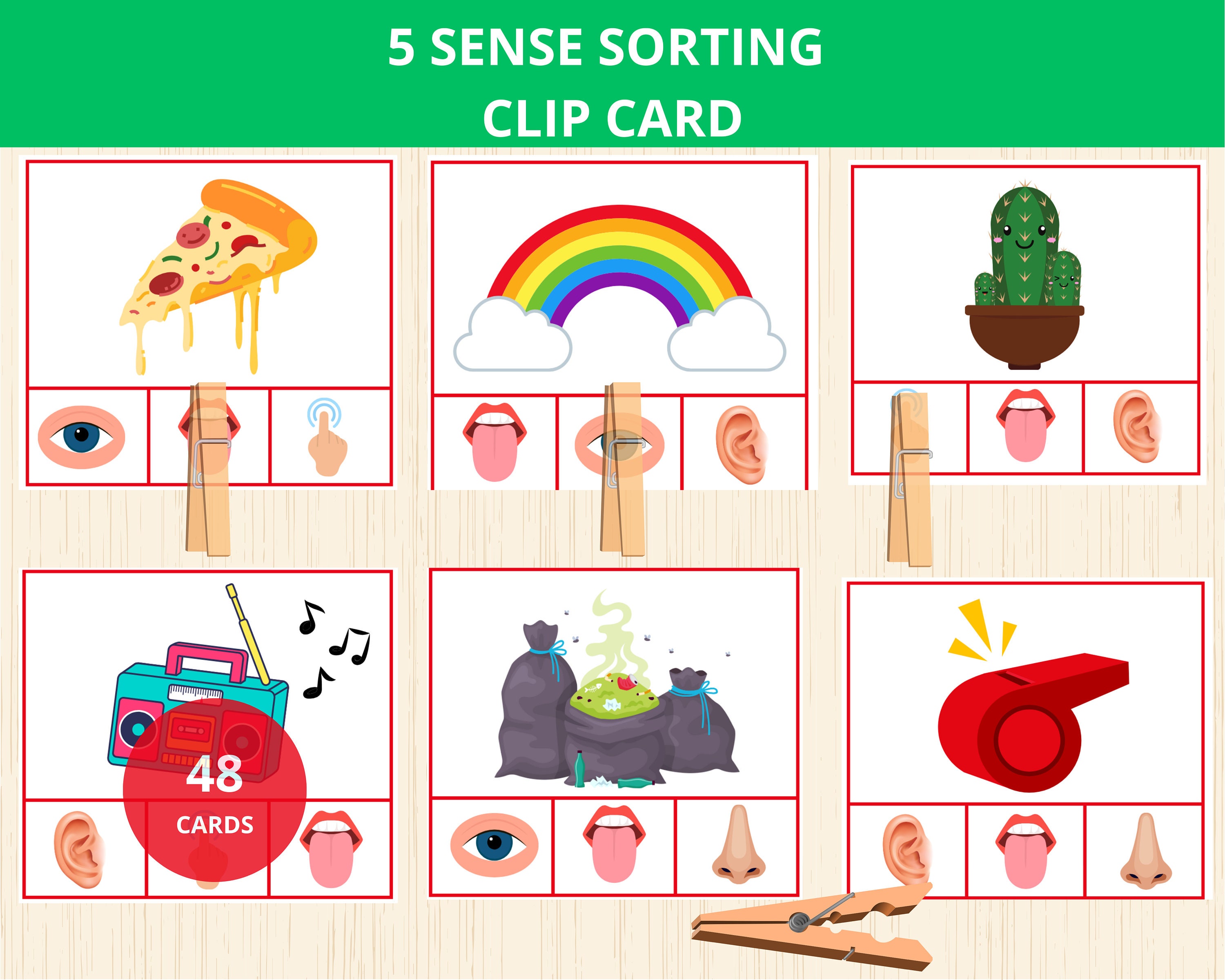 5 Senses Clip Cards, Five Senses Sorting Activity Game, Sort and Match ...