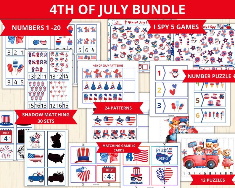 4th of July Bundle,preschool Activities,patterns Activity,shadow ...