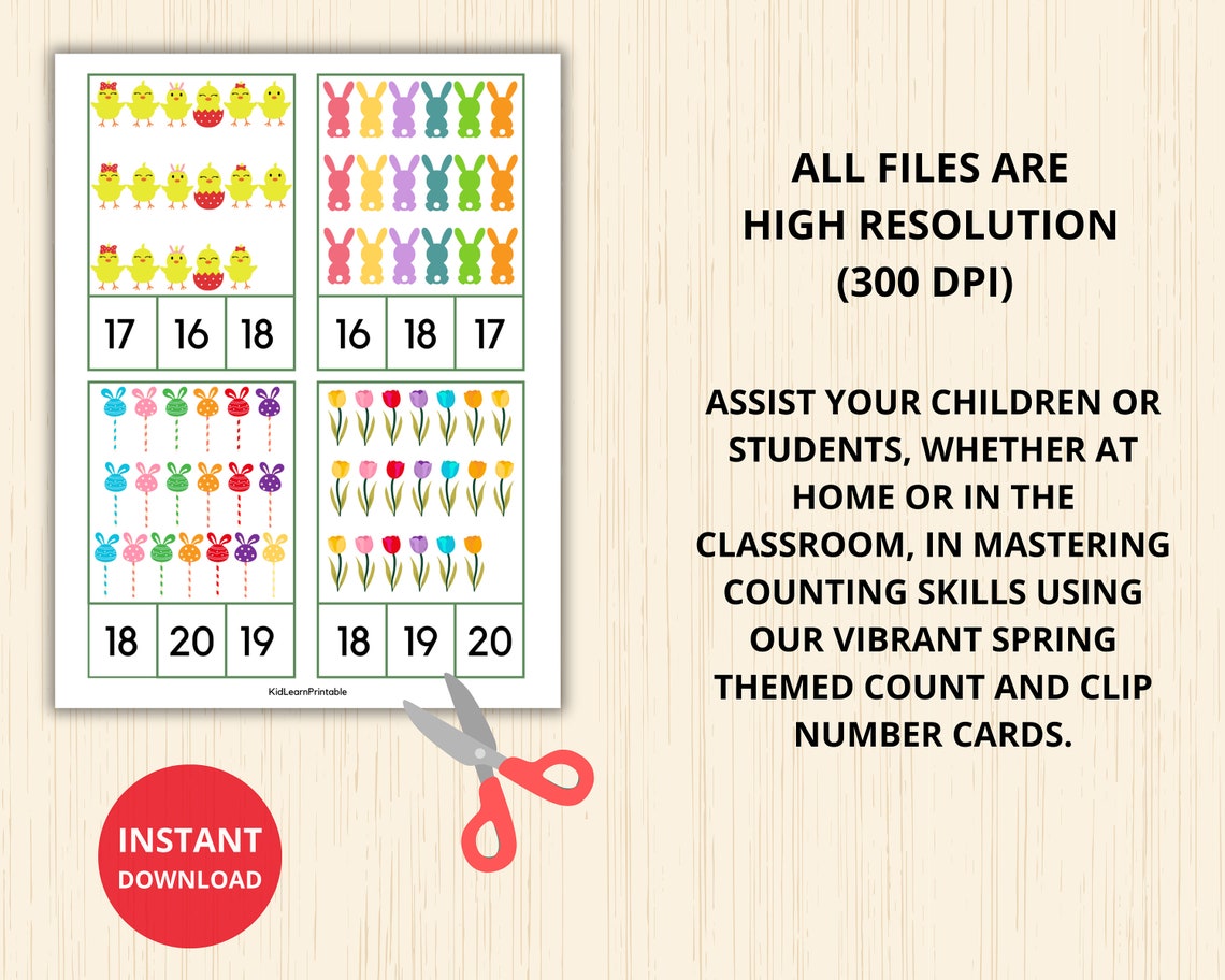 Easter Count and Clip Cards, Counting Flashcards, Spring Activity ...