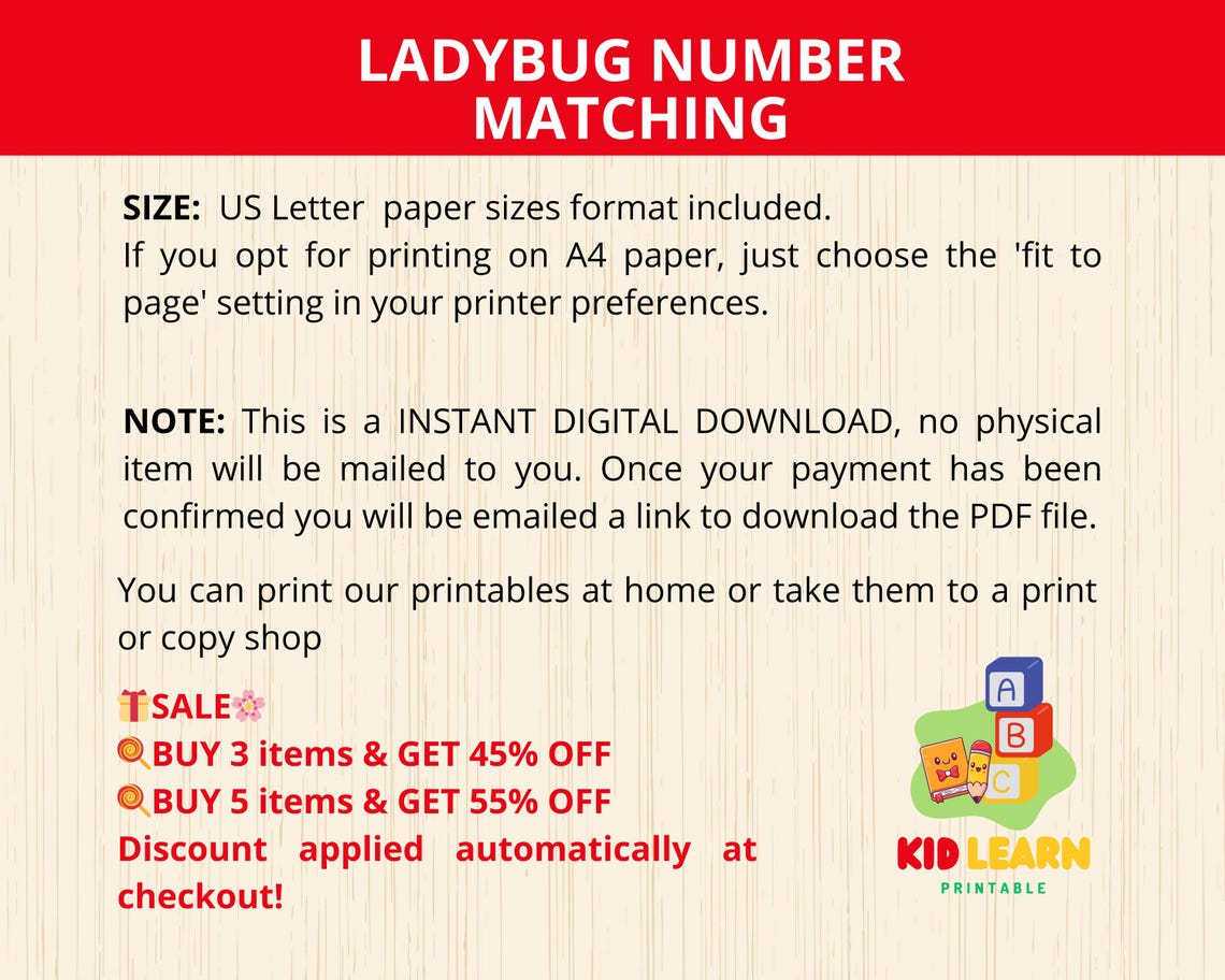 Ladybug Number Match,preschool Math Game,ladybug Puzzle,prek Math ...