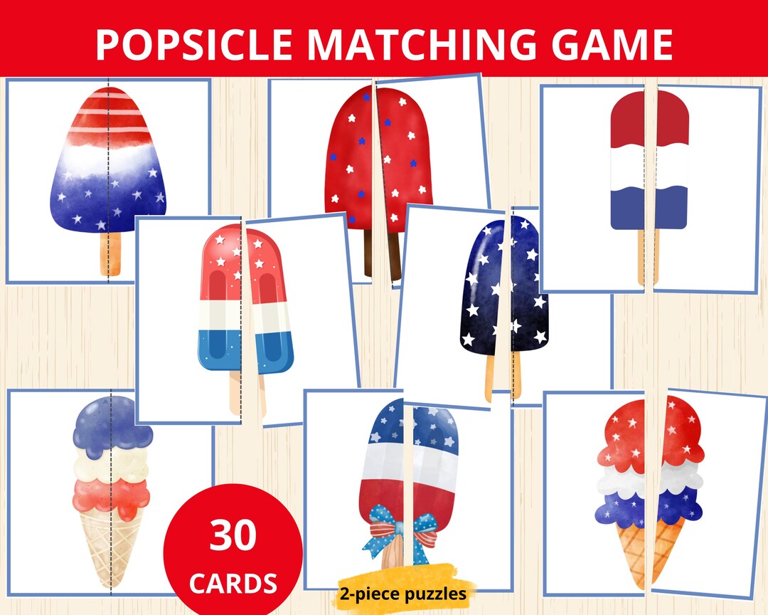 Popsicles Matching Game,4th of July Matching Activity,ice Cream ...