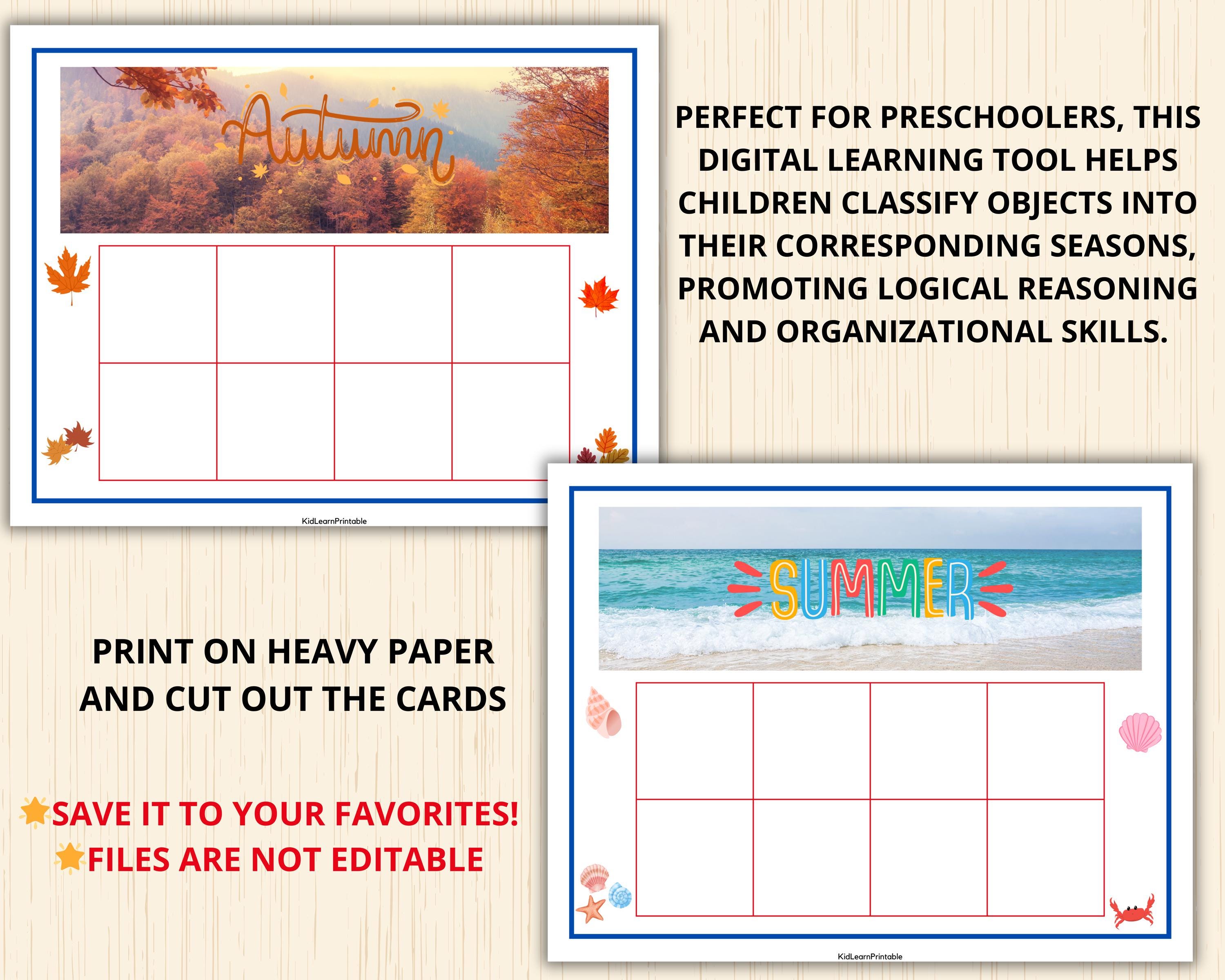 Seasons Sorting Mats,sort by Season,season Sorting Activity,match the ...