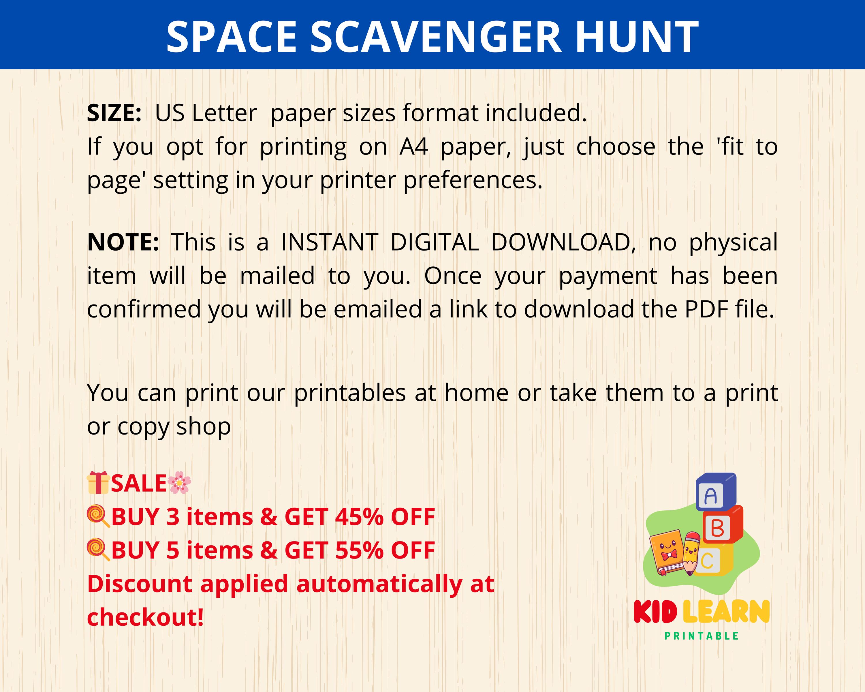 Space Scavenger Hunt,outer Space Treasure Hunt,galaxy Universe Activity ...