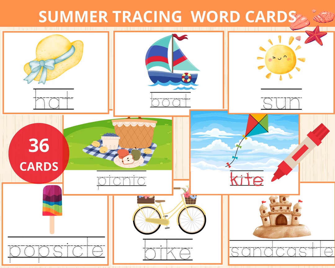 Summer Word Tracing Cards,tracing Cards,summer Montessori,summer ...