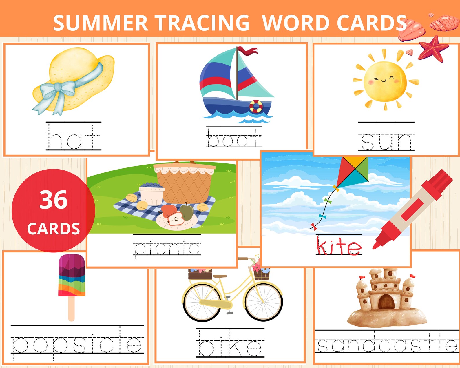 Summer Word Tracing Cards,tracing Cards,summer Montessori,summer ...