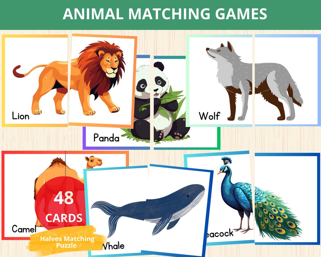 Animal Puzzles,animals Matching Cards,animal Symmetry Puzzle,wild ...