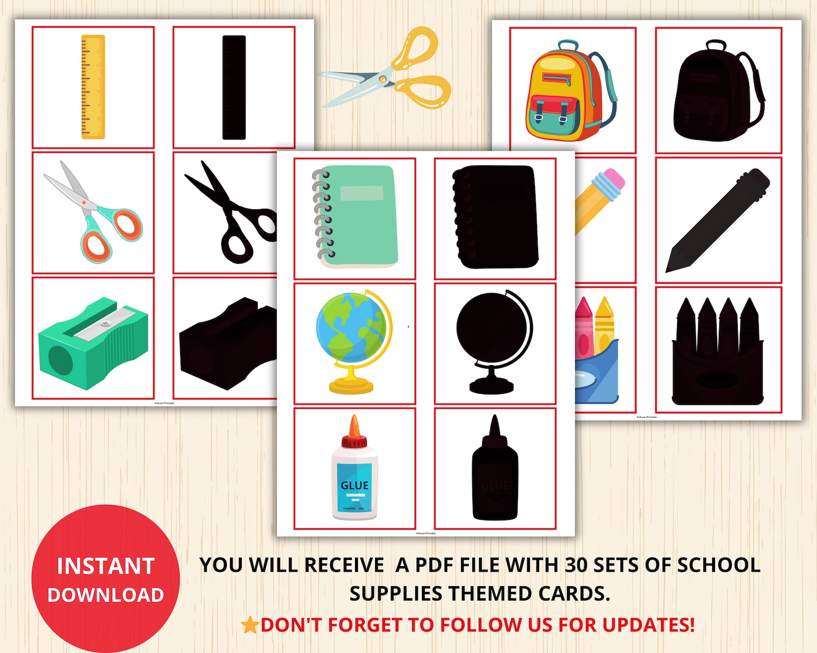 School Supplies Shadow Matching,back to School Game,school Supplies ...