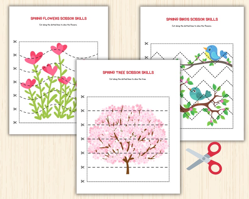Spring Cutting Practice, Scissor Skills Worksheet, Spring Scissor ...