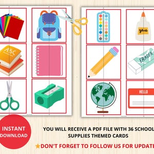 School Supplies Matching Game,back to School Game,school Items Matching ...