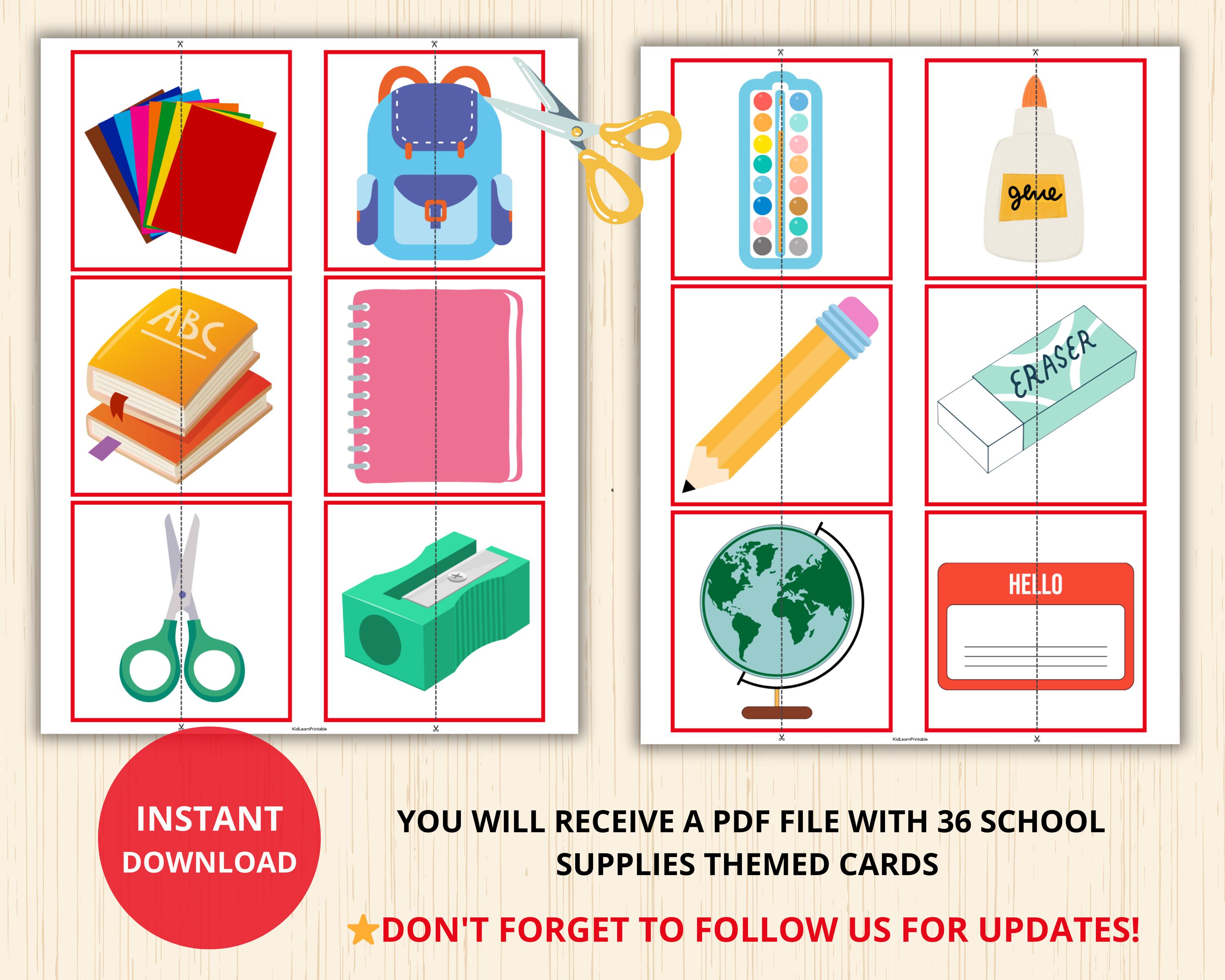 School Supplies Matching Game,back to School Game,school Items Matching ...