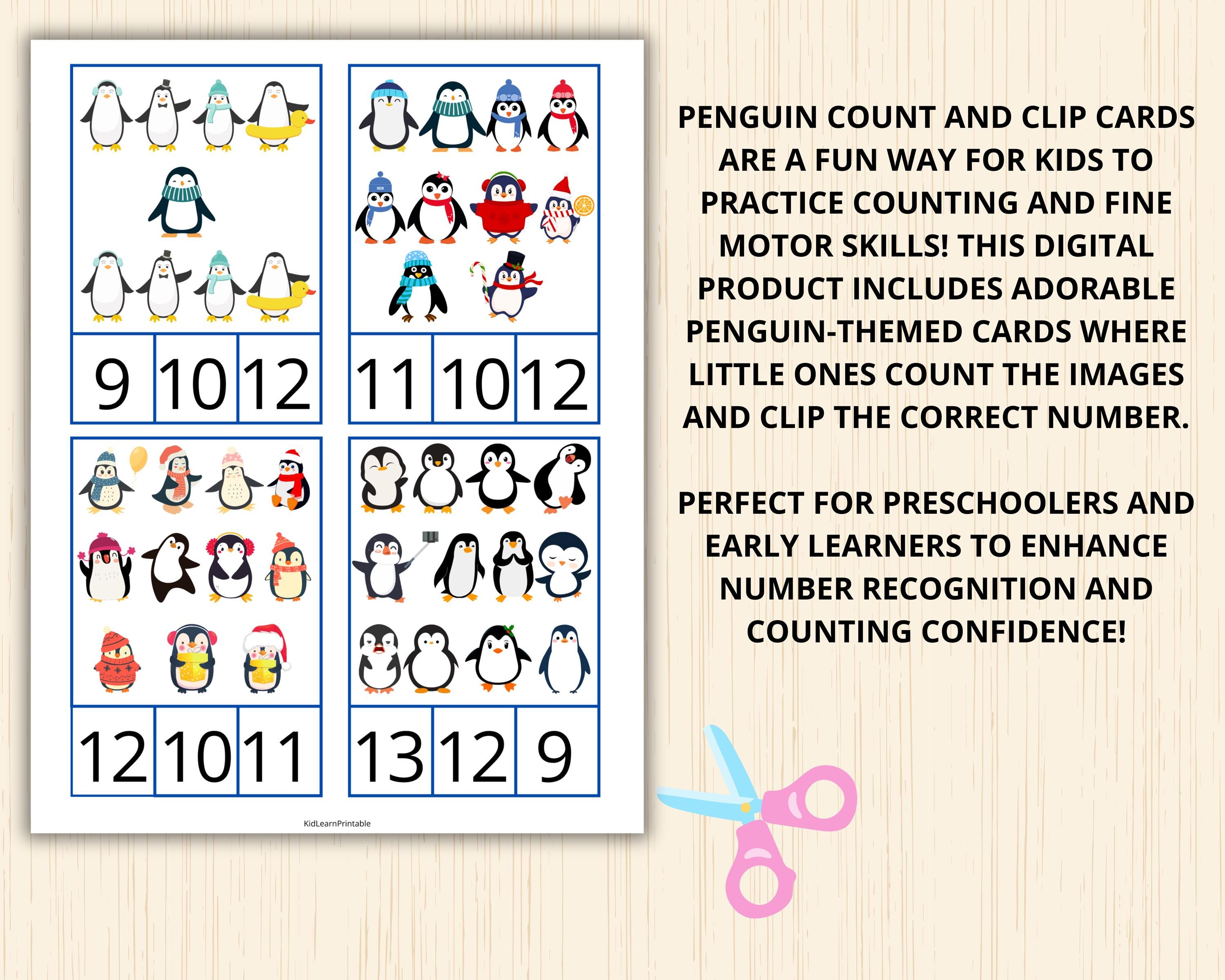 Penguin Count and Clip Cards,numbers 1-10,winter Counting Cards,winter ...