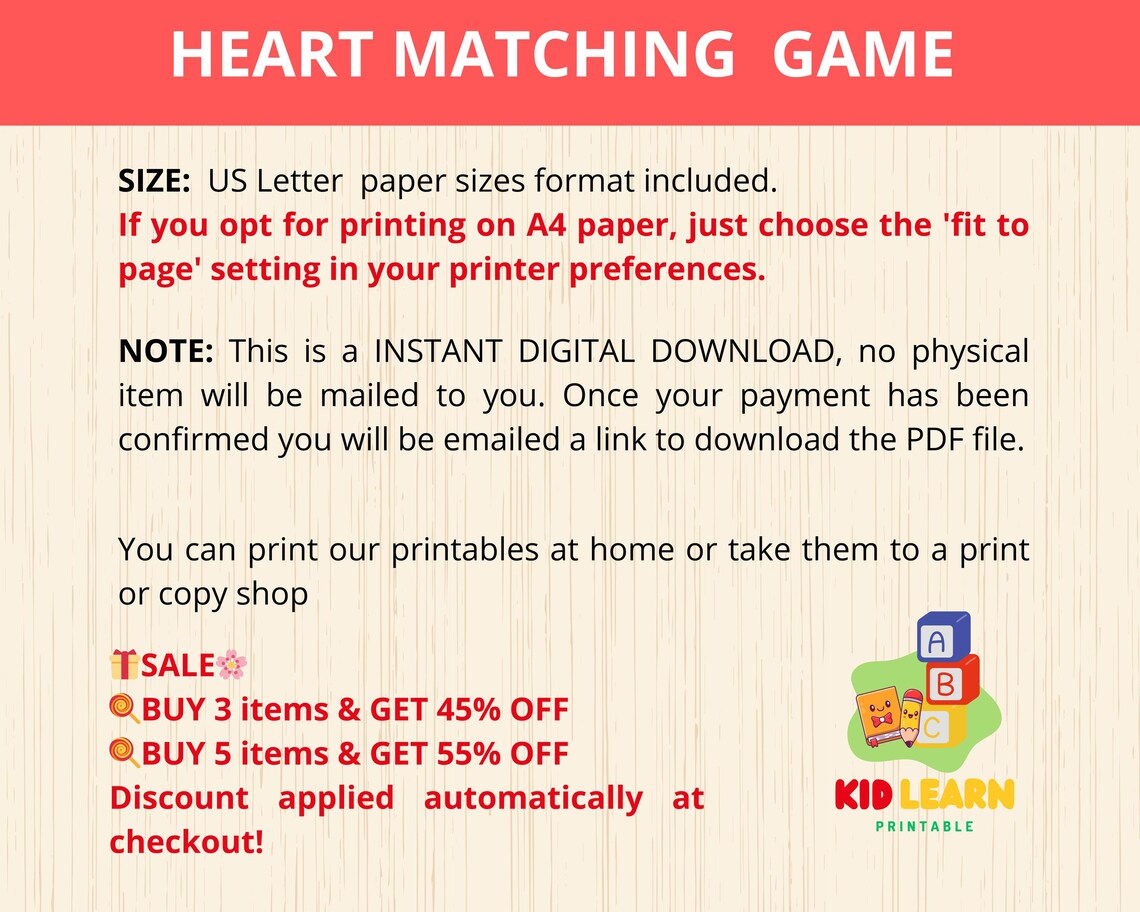 Heart Matching Game,valentine's Day Matching Activity,two Pieces Puzzle ...
