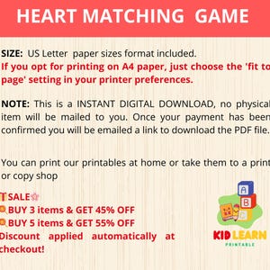 Heart Matching Game,valentine's Day Matching Activity,two Pieces Puzzle ...