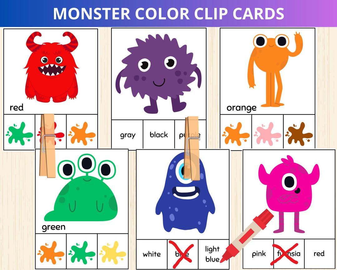 Monster Color Clip Cards,color Word Clip Cards,color Recognition,color ...