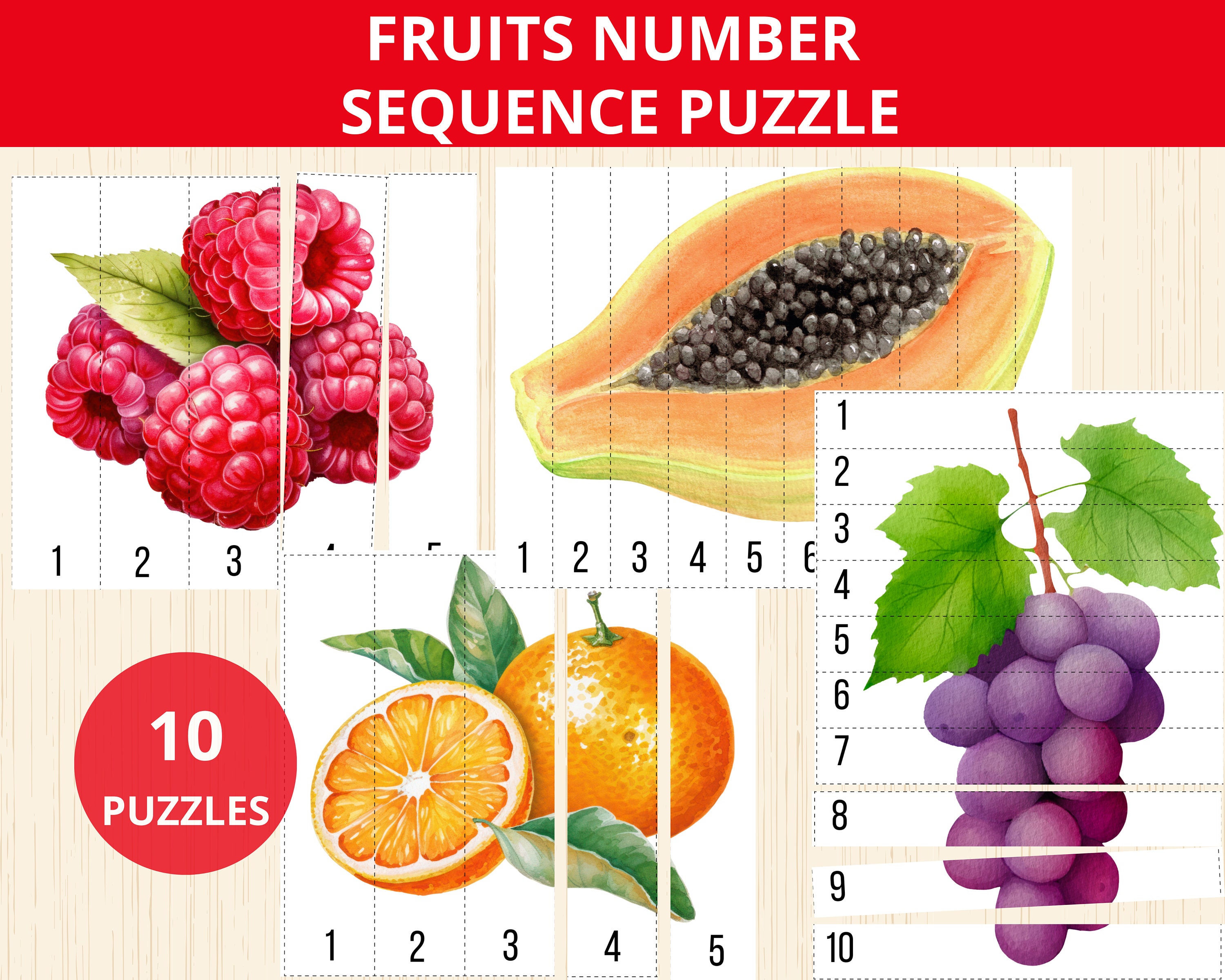 Fruits Puzzle Number Sequence,toddler Puzzle Pairs,fruit Matching ...