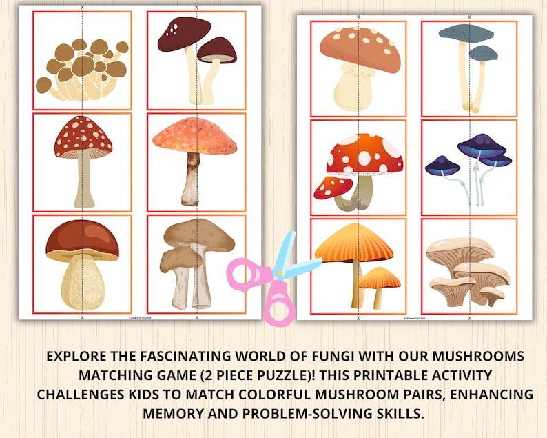 Fall Matching Mushroom Activity,symmetry Puzzle,2 Piece Puzzle,autumn ...