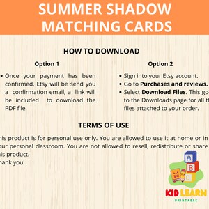 Summer Shadow Matching Cards,summer Flashcards,summer Activity ...