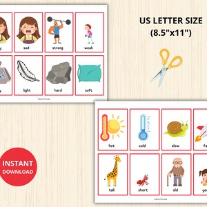 Opposites Matching Flashcards,opposites Flashcards for Kids, Pairing ...