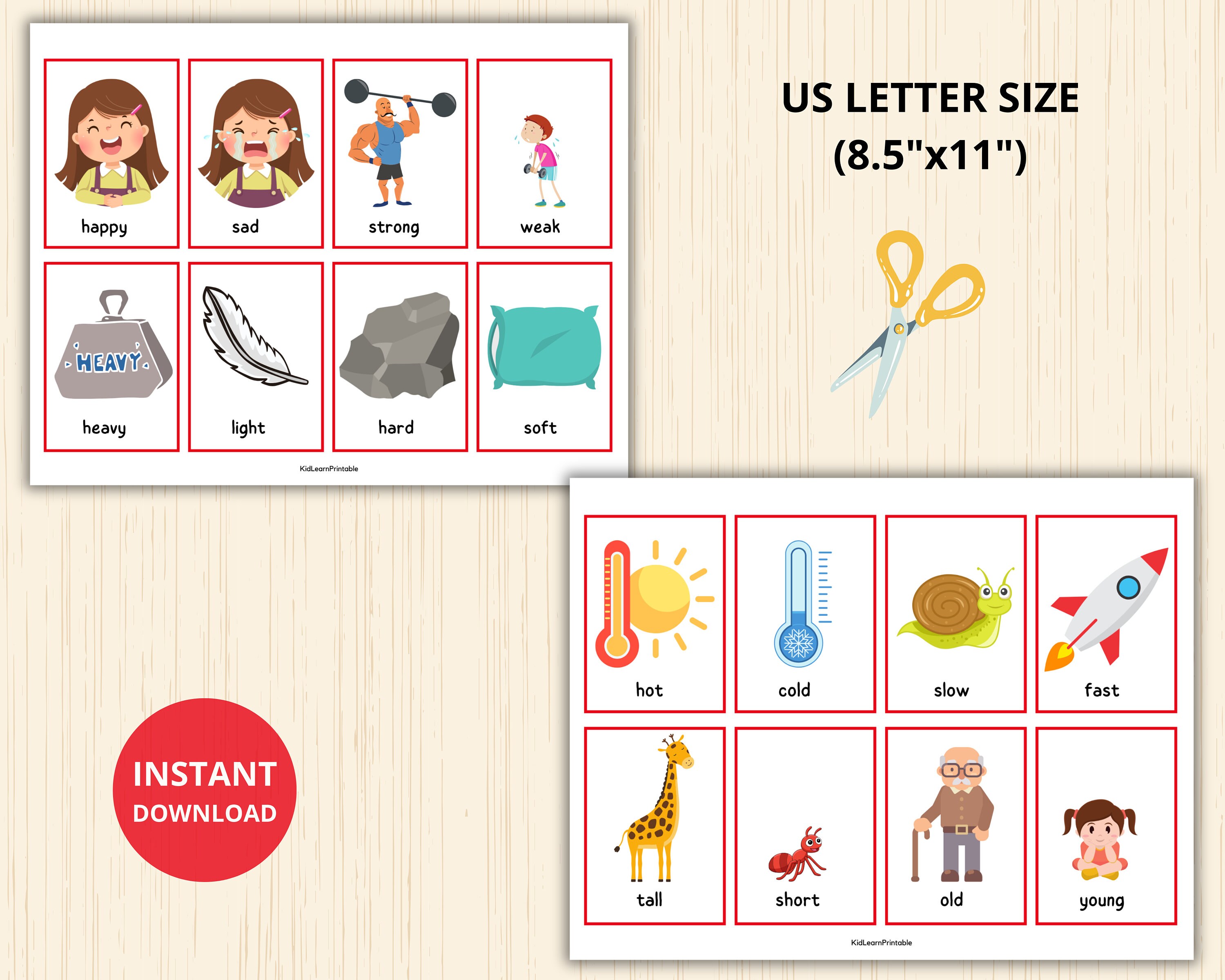Opposites Matching Flashcards,opposites Flashcards for Kids, Pairing ...