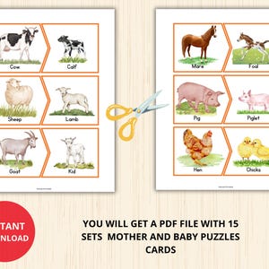 Mother and Baby Farm Animal Matching Card,montessori Farm Unit,farm ...