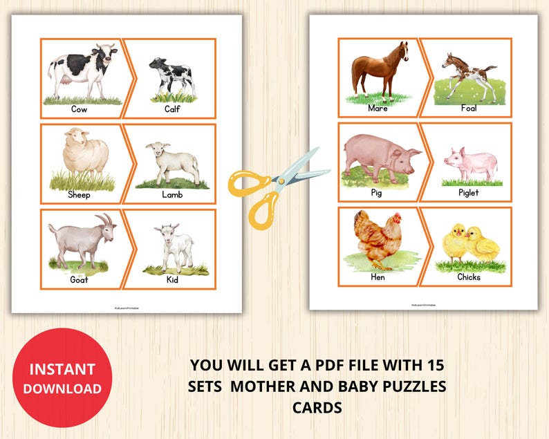 Mother and Baby Farm Animal Matching Card,montessori Farm Unit,farm ...