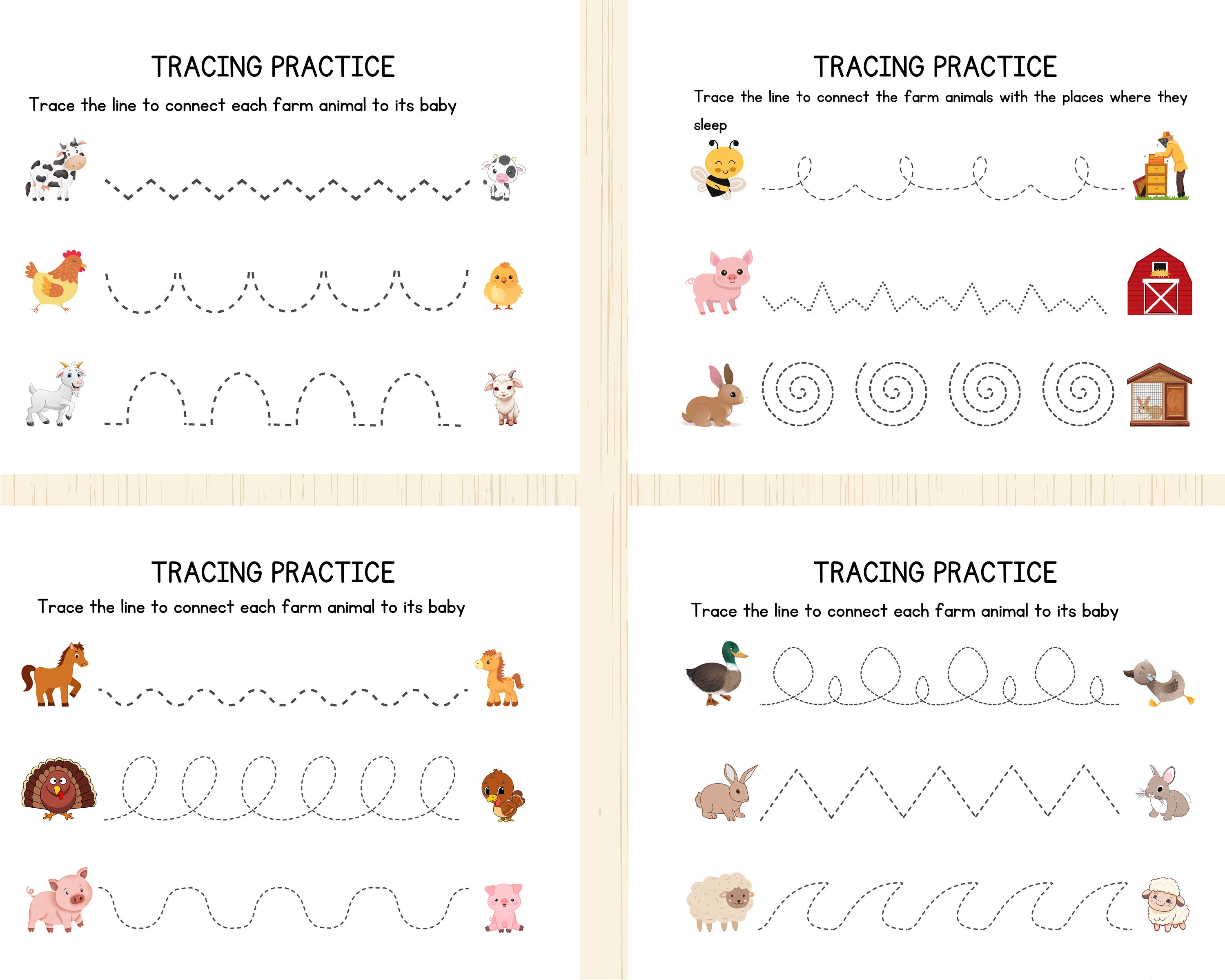 Tracing Worksheets, Preschool Worksheets,tracing Practice, Farm Animals ...