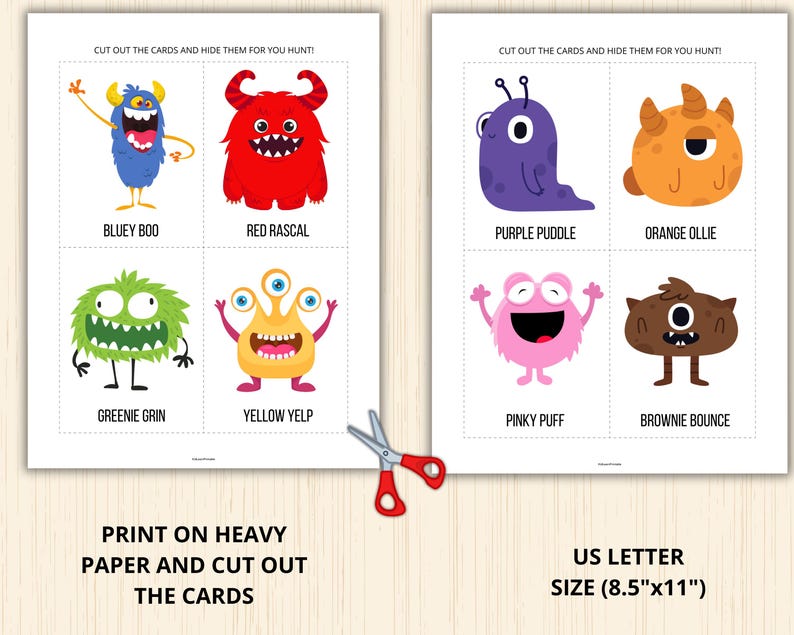 Monster Scavenger Hunt,monster Game With Picture Cards to Hide,monster ...