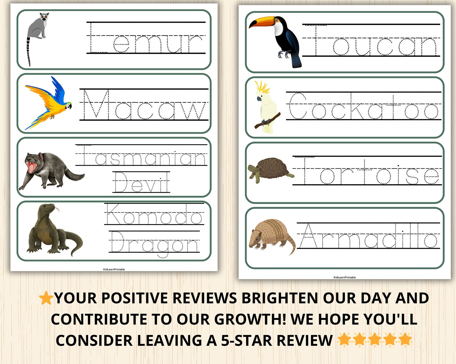 Zoo Animals Word Tracing Cards,zoo Animals Words Tracing,zoo Montessori ...
