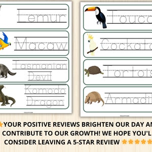 Zoo Animals Word Tracing Cards,zoo Animals Words Tracing,zoo Montessori ...
