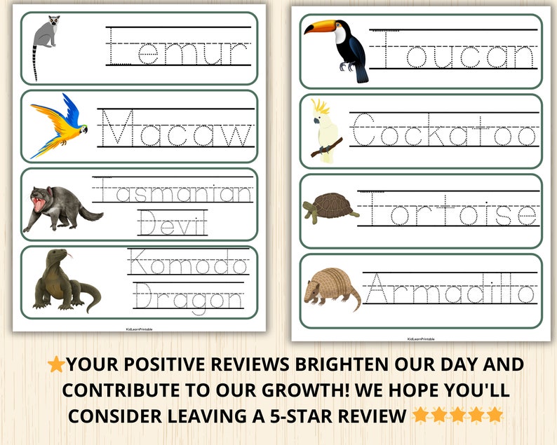 Zoo Animals Word Tracing Cards,zoo Animals Words Tracing,zoo Montessori ...