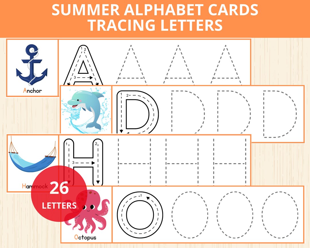 Summer Alphabet Cards,summer Alphabet Cards Tracing Letters,letter ...
