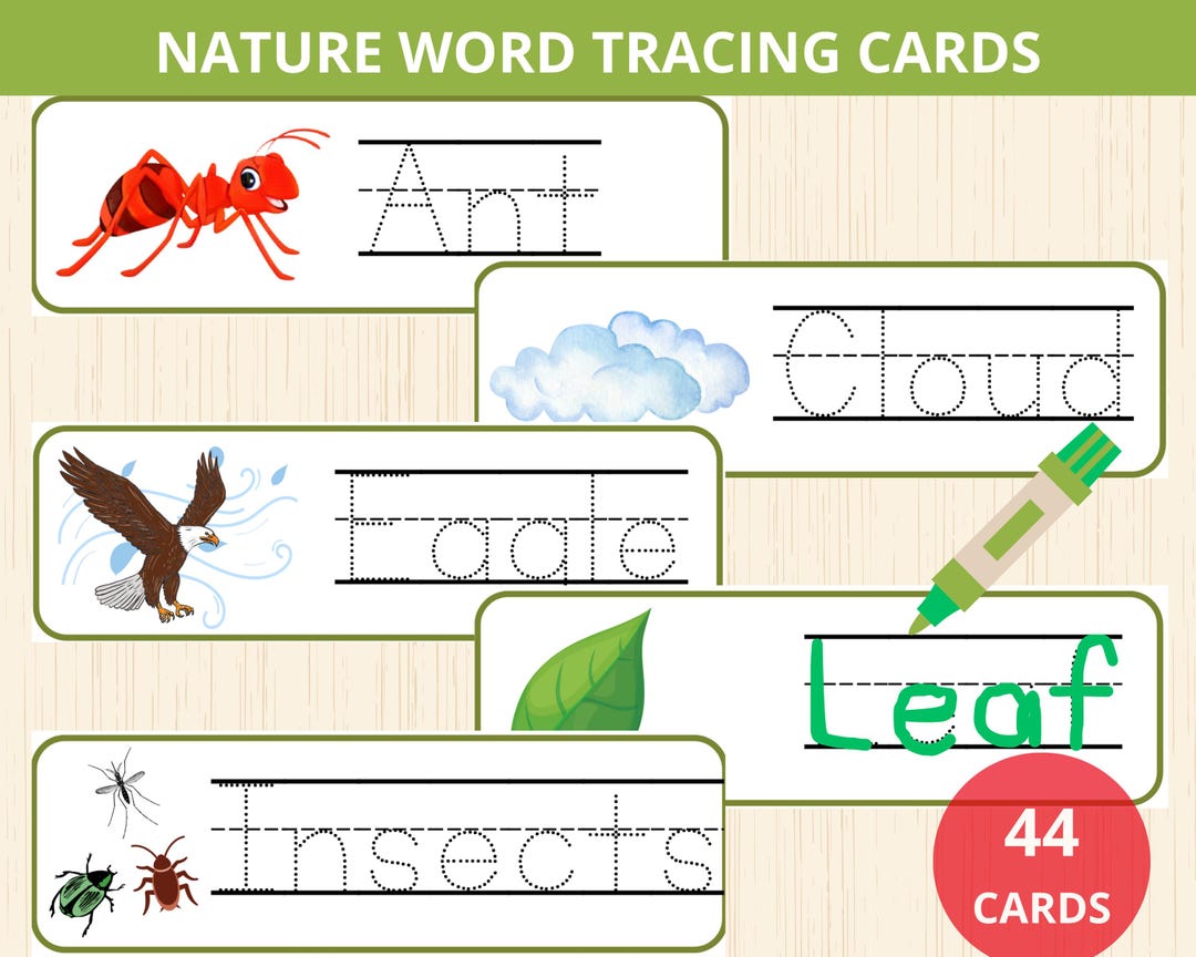 Nature Tracing Strips,nature Word Tracing Cards,nature Montessori ...