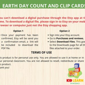 Earth Day Count and Clip Cards,numbers 1-20,counting Cards, Earth Day ...