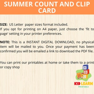 Summer Count and Clip Cards,numbers 1-20,preschool Math,kindergarten ...